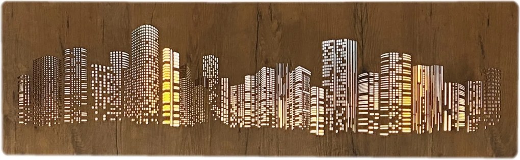 Li-Go "Mrakodrapy" světelný obraz s baterií 125x40cm varianta ovládání: manuál/pohybové čidlo, provedení povrchu: dub