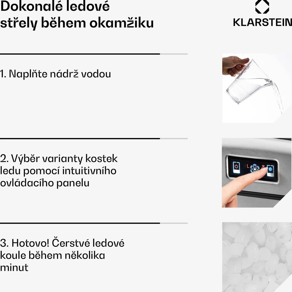 Klarstein Metropolitan, výrobník ledu, 12 kg/24 h, digitální displej