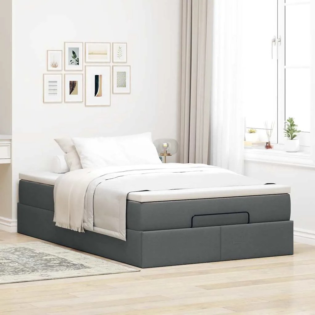 Osmanský rám postele s matrací tmavě šedá 120x190 cm textil 3311093