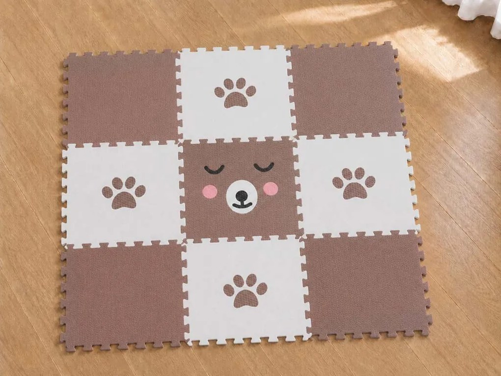 Hrací pěnové puzzle do dětského pokoje 9 dílů HNĚDÉ TLAPKY