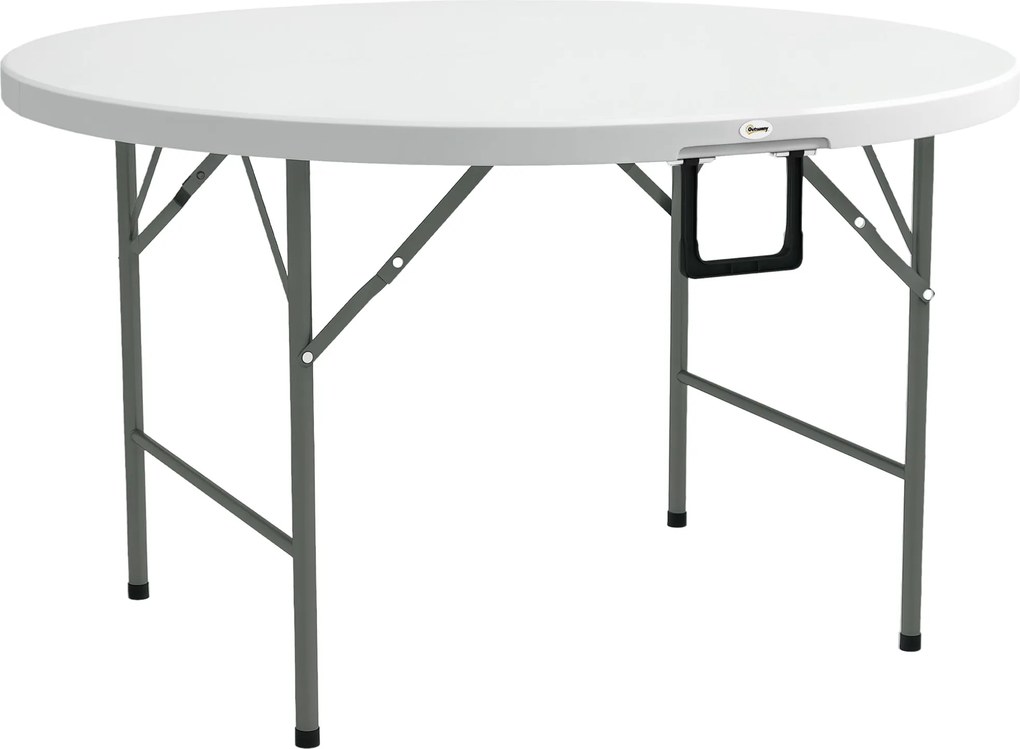 Skládací kulatý stůl Outsunny s ocelovou konstrukcí a HDPE deskou, nosnost 80 kg, pro vnitřní a venkovní použití Ø122x73 cm Bílá | Aosom