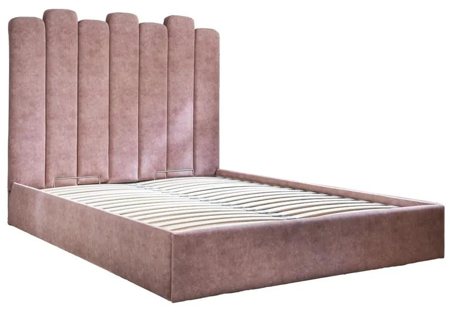 Růžová čalouněná dvoulůžková postel s úložným prostorem s roštem 160x200 cm Dreamy Aurora – Miuform