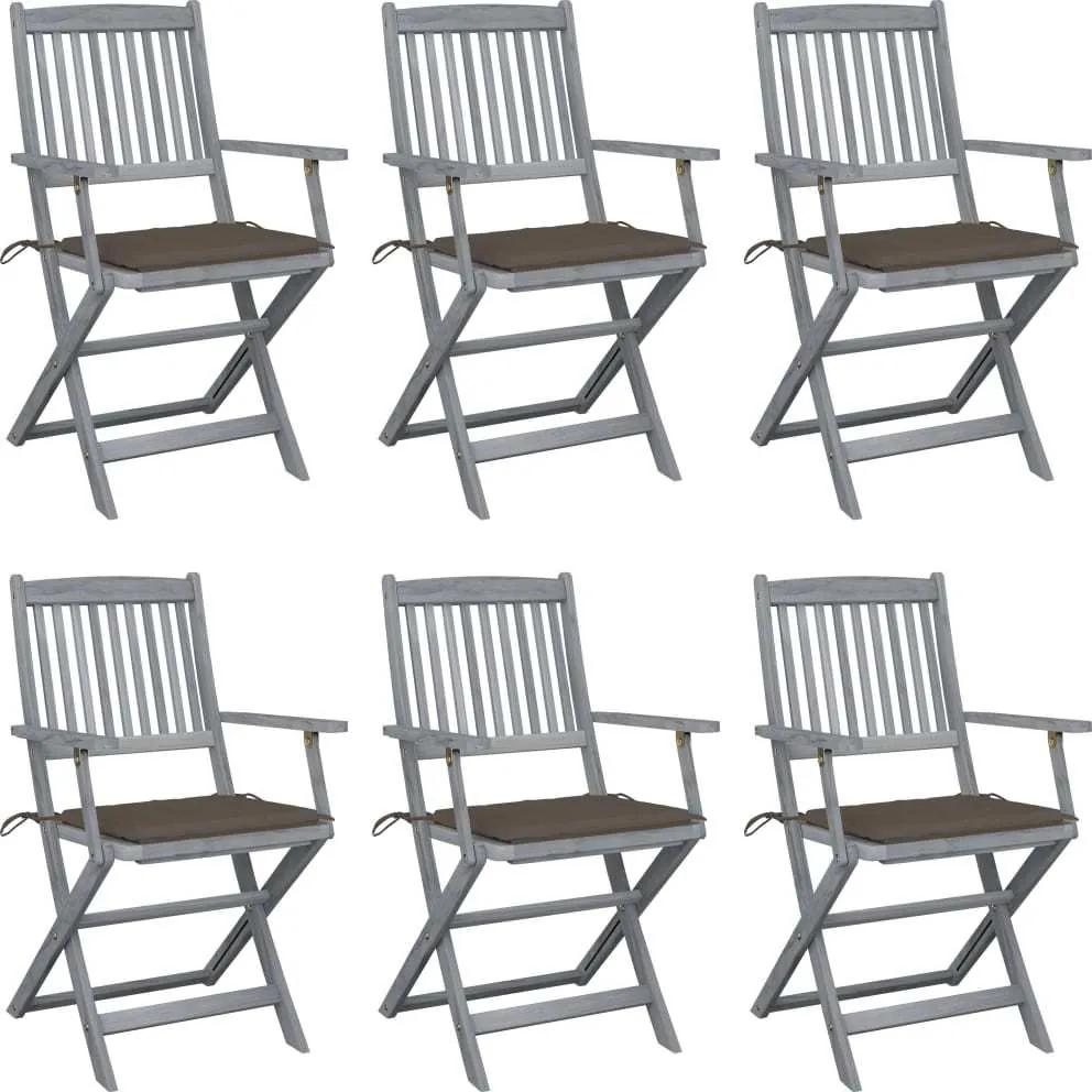 vidaXL Skládací zahradní židle s poduškami 6 ks masivní akáciové dřevo [3065419] Barva: Zelená