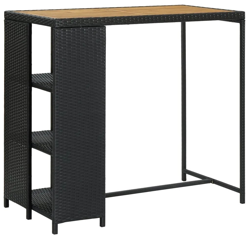 Barový stolek s úložným regálem černý 120x60x110 cm polyratan 313478