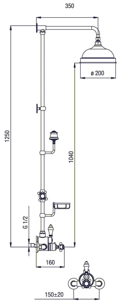 Sapho SASSARI sprchový sloup s termostatickou baterií, mýdlenka, 1250mm, bronz - SR322BR