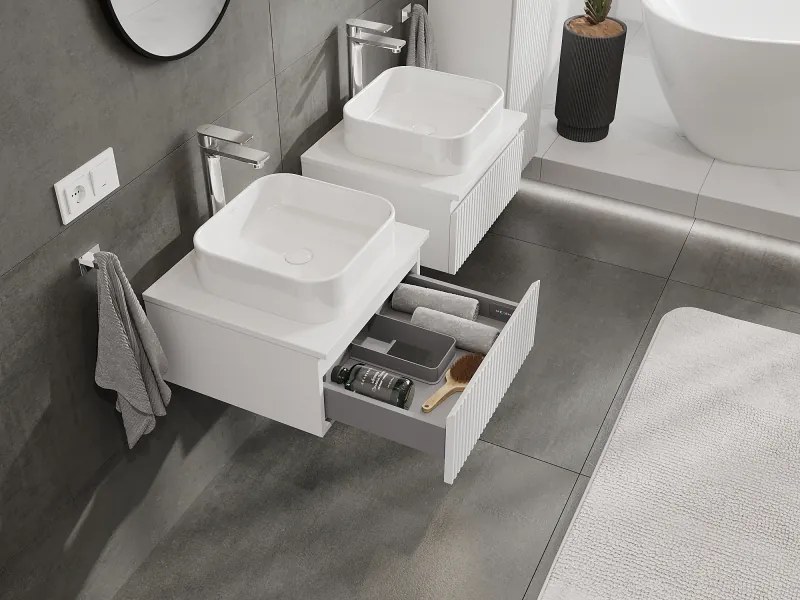 Mexen Rivel, koupelnová skříňka pod umyvadlo 50 cm, 1 zásuvka, drážkovaná, bílá matná, 91A20-05023-1-BF01