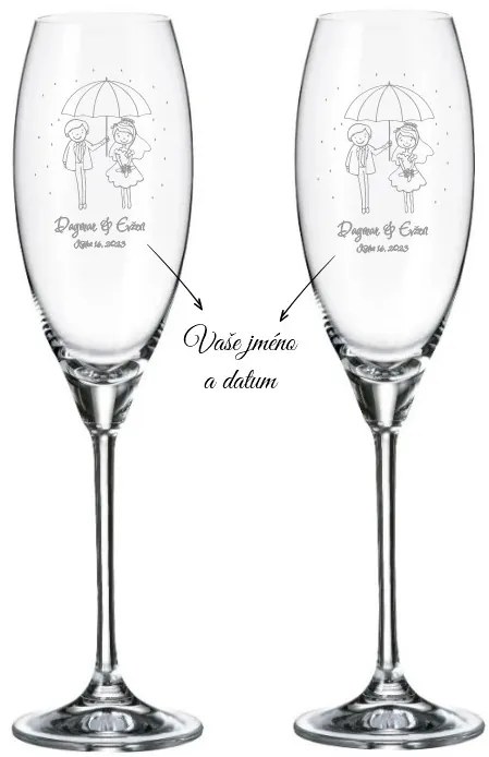 Dekorant svatby Svatební sklenice na šampaňské DEŠTNÍK S DEŠTĚM