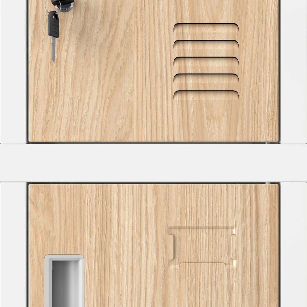 Skříň s 20 uzamykatelnými boxy, bílá/dub sonoma, 1360x1720x450 mm: ROBERT Eco Design