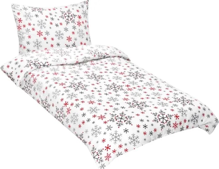 Bellatex Povlečení MIKROFLANEL 140x200, 70x90 cm Vločka Bílá,Šedá,Červená