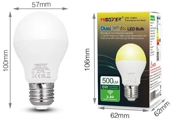 LED Solution Mi-Light MiBoxer RF LED žárovka CCT 6W E27