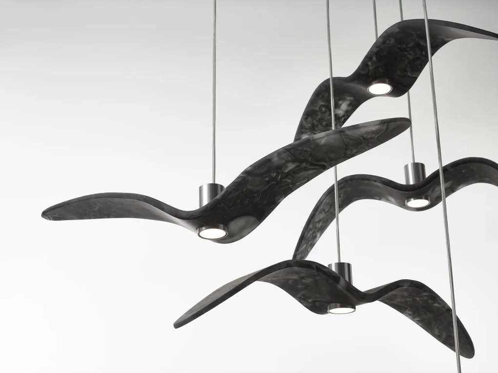 Designové závěsné svítidlo Brokis Night Birds PC962 Povrch Montury: Černý elox, Barva skla: Triplex opal Brokisglass mat, Povrch baldachýnu: pískovaný hliník lakovaný