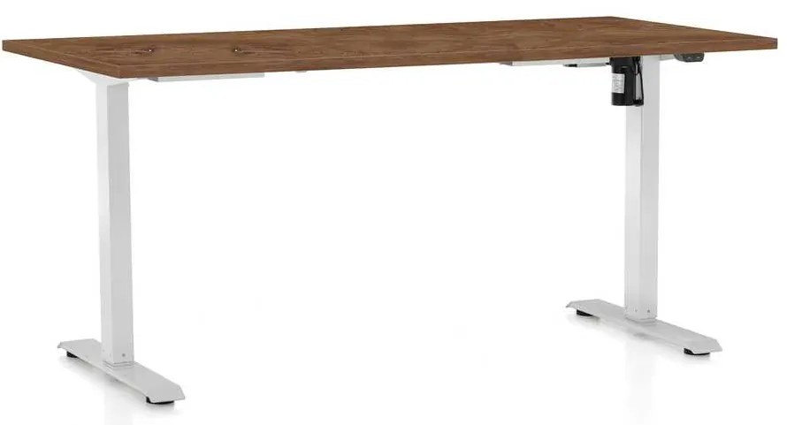 Výškově nastavitelný stůl OfficeTech A, 160 x 80 cm, bílá podnož, dub silverjack