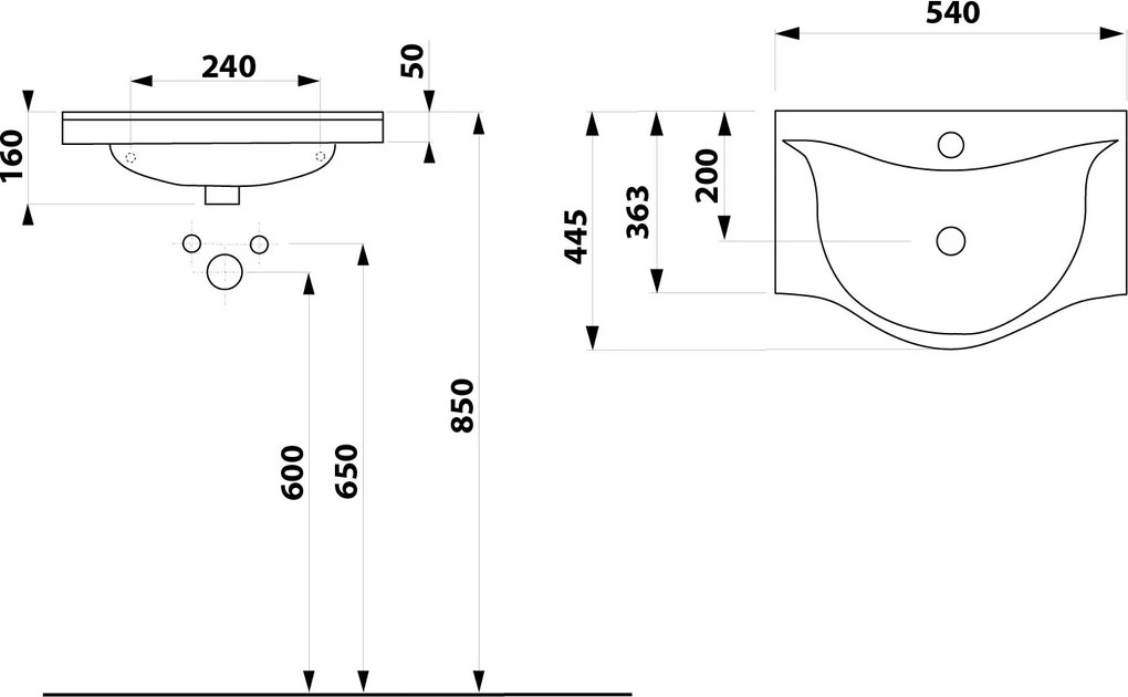 Aqualine Zara 55  10055 umyvadlo nábytkové 54 x 44,5 cm