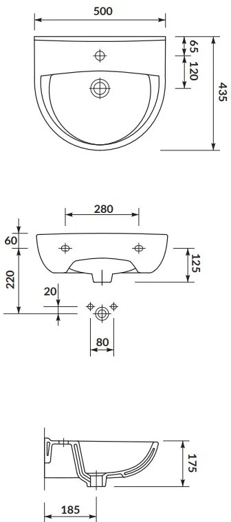 Cersanit President, závěsné umyvadlo 50x44 cm, bílá, K08-004