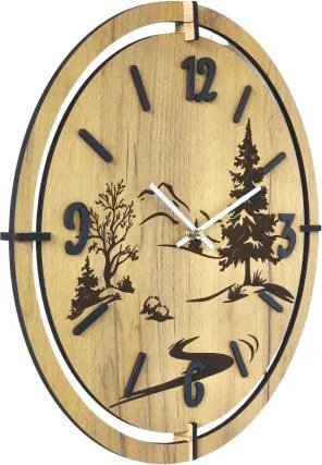 Dřevěné nástěnné hodiny s motivem lesa - moderní design | SENTOP HDF0700-ruky-silver
