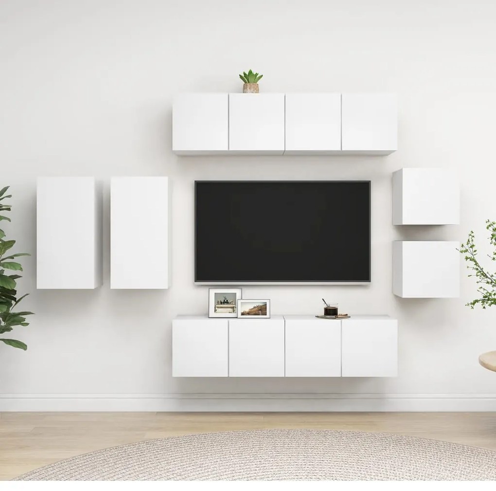 8dílný set TV skříněk bílý kompozitní dřevo 3078704