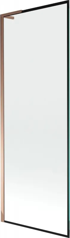 Mexen Next L, 1-křídlová vanová zástěna 70 x 150 cm, 6mm čiré sklo-černý vzor, růžové zlato profil, 895-070-000-03-70-60