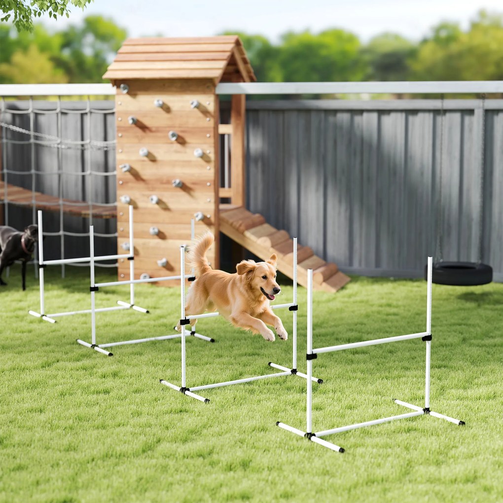 PawHut agility překážková sada pro výcvik psů 4 překážky slalomové tyče plastové bílé 99x65x94cm pro aktivní výcvik psů