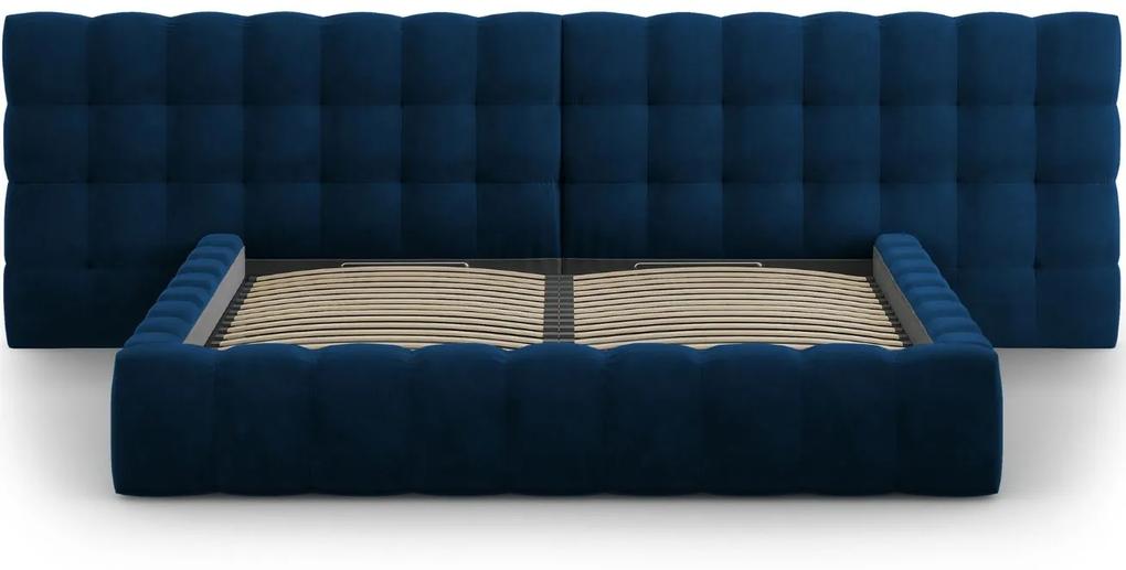 Královsky modrá sametová dvoulůžková postel MICADONI Mamaia 200 x 200 cm s úložným prostorem II.