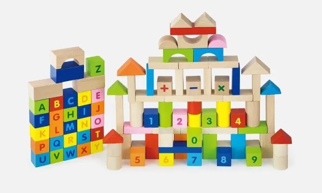 Dřevěné stavební kostky Viga 50288 Písmena a čísla 100 ks