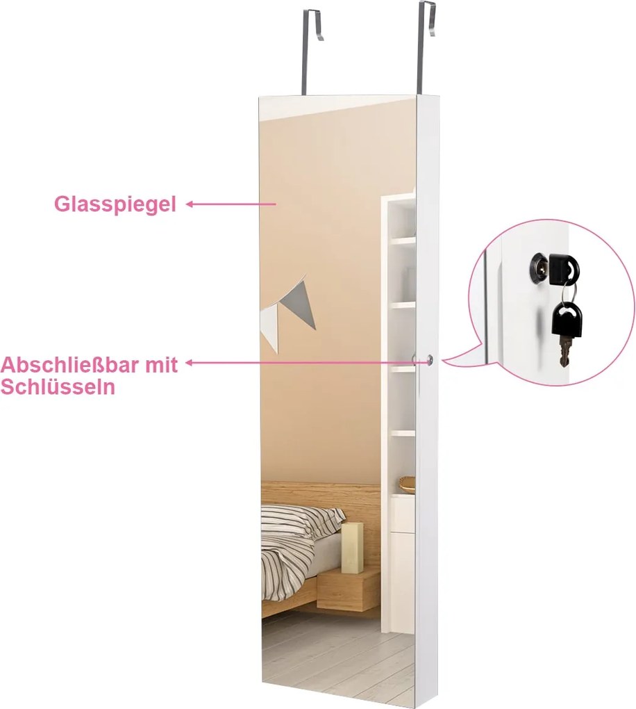 Costway Šperkovnice nástěnné zrcadlo s LED osvětlením zrcadlová skříňka