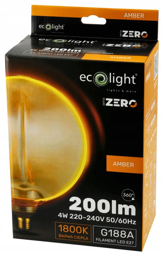 ECOLIGHT Dekorativní LED žárovka E27 4W 200lm G188 Amber Retro - řada ZERO