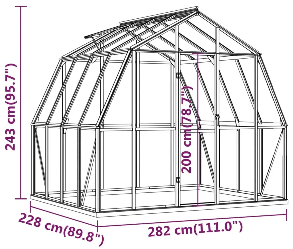 vidaXL Skleník s podkladovým rámem antracitový 6,43 m² hliník