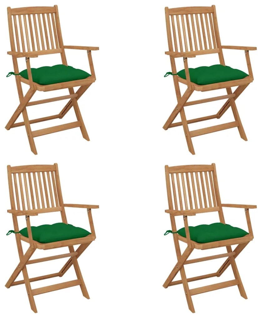 3064637 vidaXL Skládací zahradní židle s poduškami 4 ks masivní akáciové dřevo
