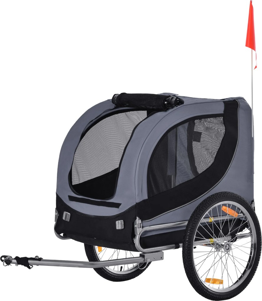 PawHut Přepravník pro psy na kolo Šedá+Černá 130 x 73 x 90 cm | Aosom