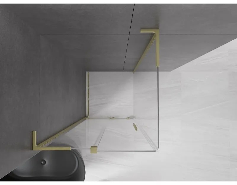 Mexen Velar L, sprchový kout s posuvnými dveřmi 110 x 110 cm, 8mm čiré sklo, zlatá matná, 871-110-110-03-55