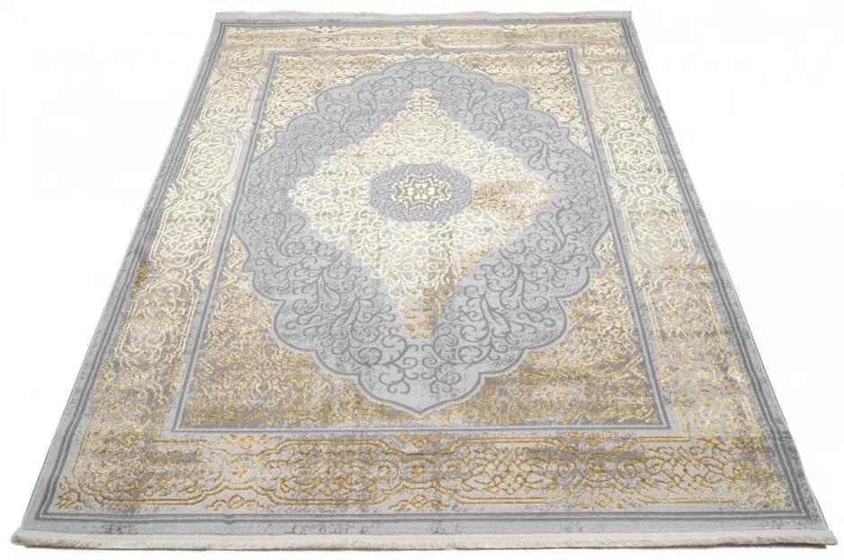 Exkluzivní moderní šedý koberec se zlatým orientálním vzorem Šířka: 200 cm | Délka: 300 cm