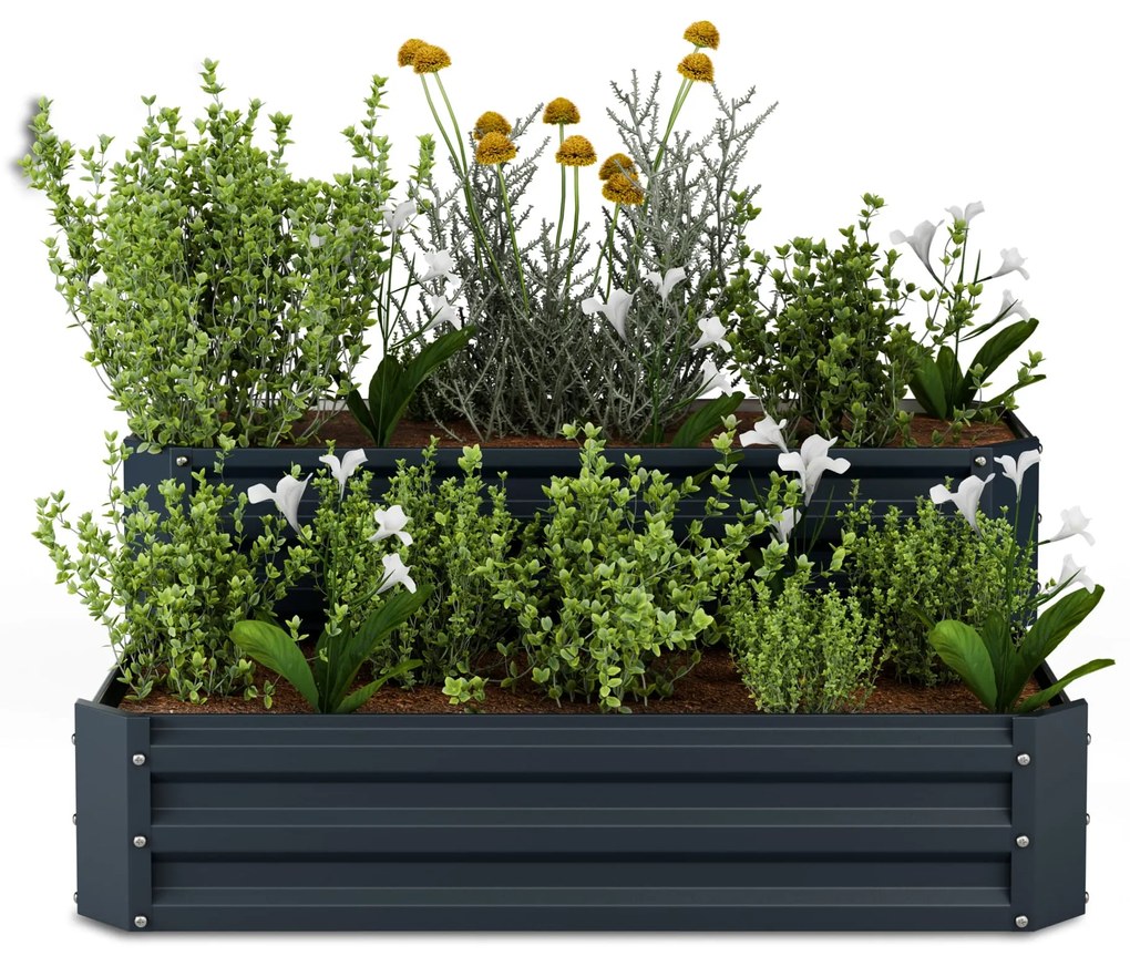 Blumfeldt High Grow vyvýšený záhon, 2 úrovně, odolný vůči povětrnostním vlivům, odolný vůči korozi, robustní, 405 L