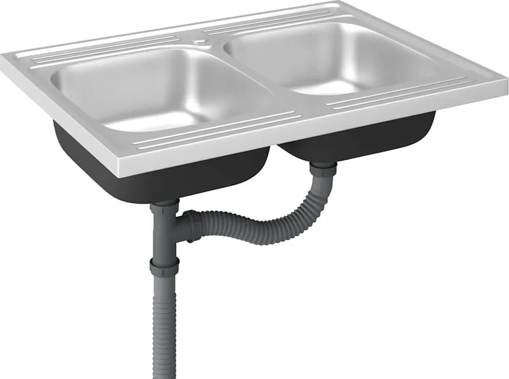 Kuchyňský dvojitý dřez stříbrný 800x600x155 mm nerezová ocel 147235