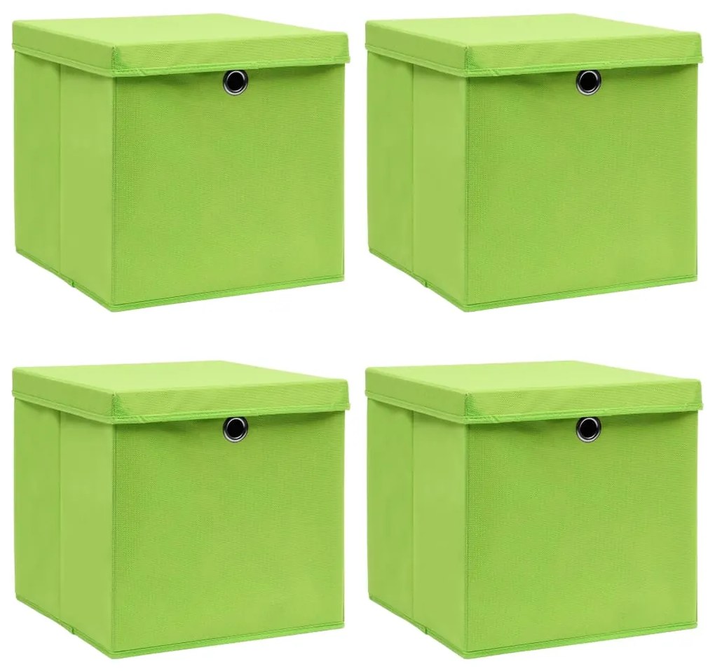 288370 vidaXL Úložné boxy s víky 4 ks zelené 32 x 32 x 32 cm textil