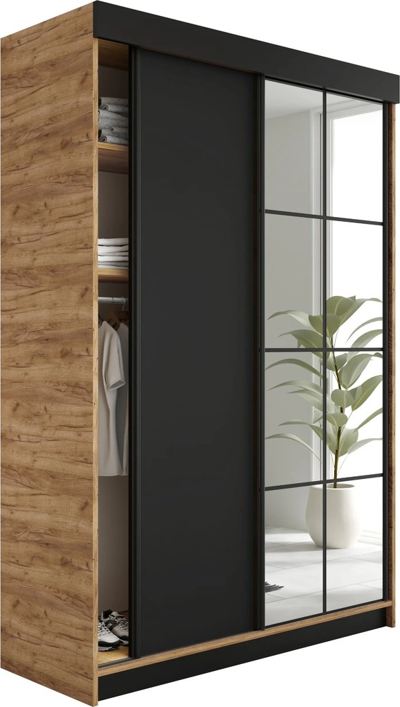 Posuvná skříň LAMARO - 138x205x59 - dub Craft zlatý a černý