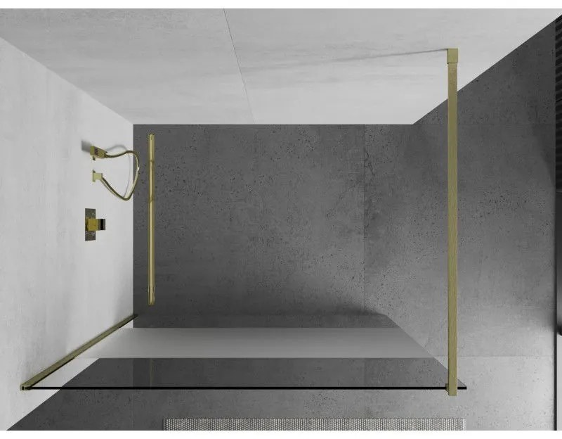 Mexen Kioto, sprchová zástěna Walk-In 90 x 200 cm, 8mm čiré sklo-námraza, zlatý matný profil, 800-090-101-55-35