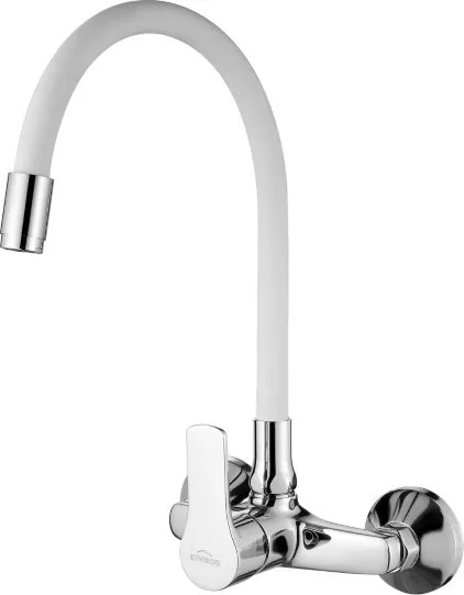 Invena Verso, nástěnná kuchyňská baterie 150mm s elastickým ramenem, bílá-chromová, INV-BC-82-E2S-L