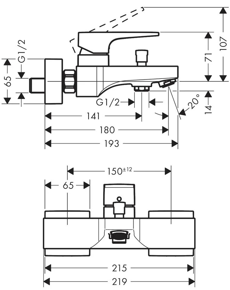 Hansgrohe Metropol, vanová baterie, černá matná, 32540670