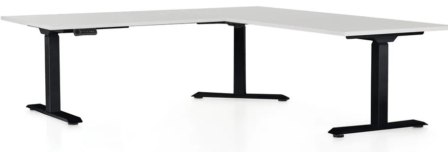 Výškově nastavitelný stůl OfficeTech Angle, 180 x 200 cm, černá podnož, světle šedá