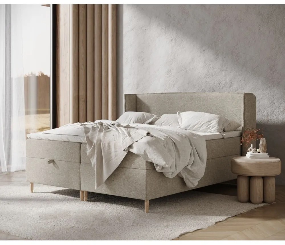 Světle šedá boxspring postel s úložným prostorem 200x200 cm Monpelli – Maison de Rêve