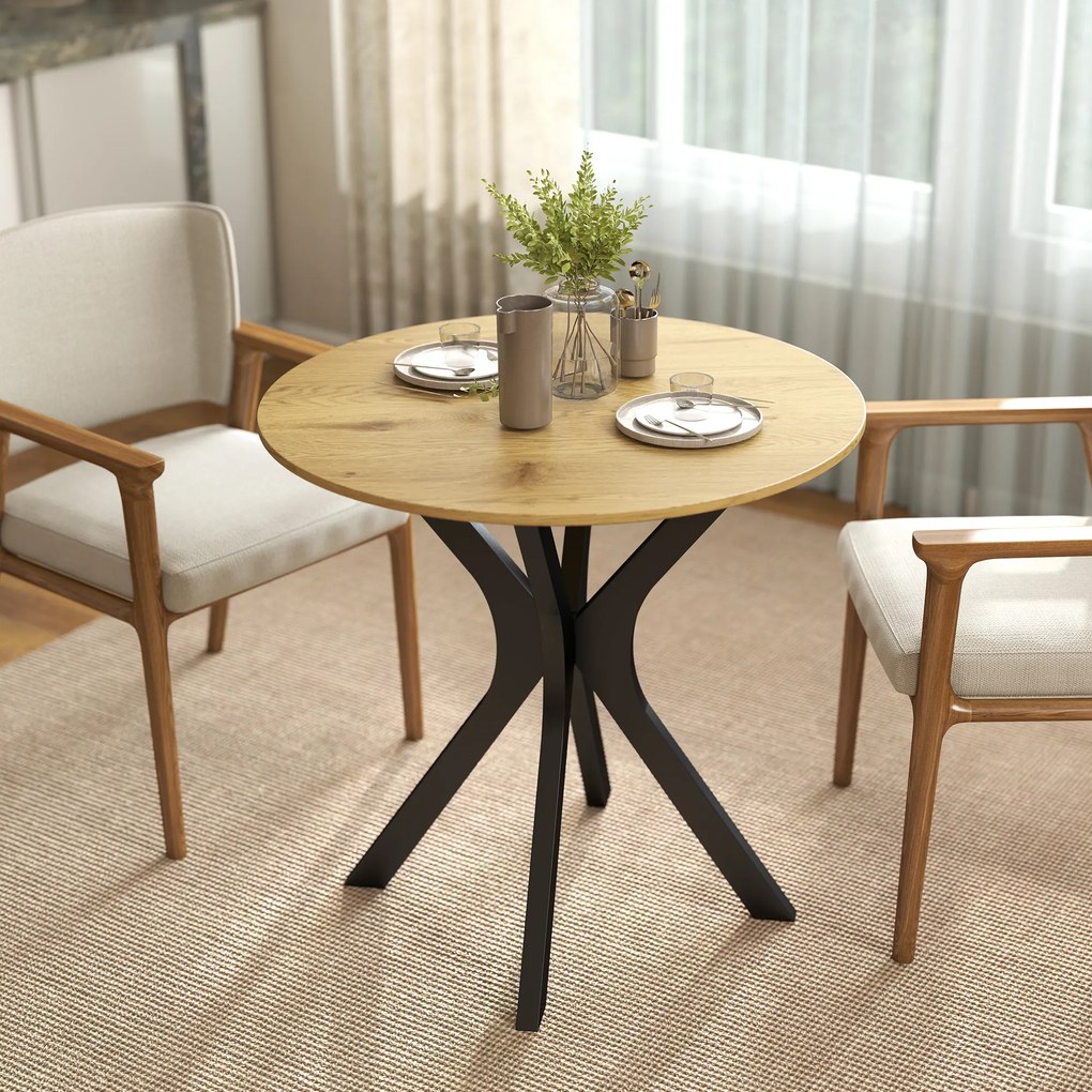 HOMCOM Jídelní stůl kuchyňský stůl kulatý stůl, moderní design, 78 cm x 75 cm, přírodní dřevo
