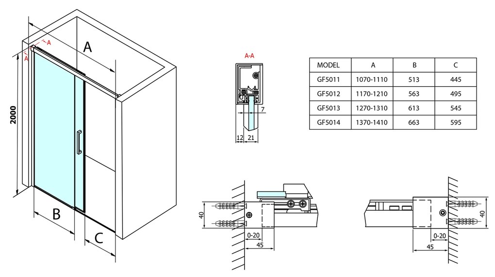 GELCO s.r.o. FONDURA sprchové dveře do niky 140 čiré sklo GELCO GF5014 1400mm