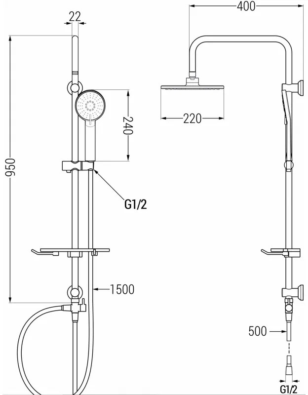 Mexen sprchový set T40 s horní hlavicí 22 cm, chromová, 798404093-00