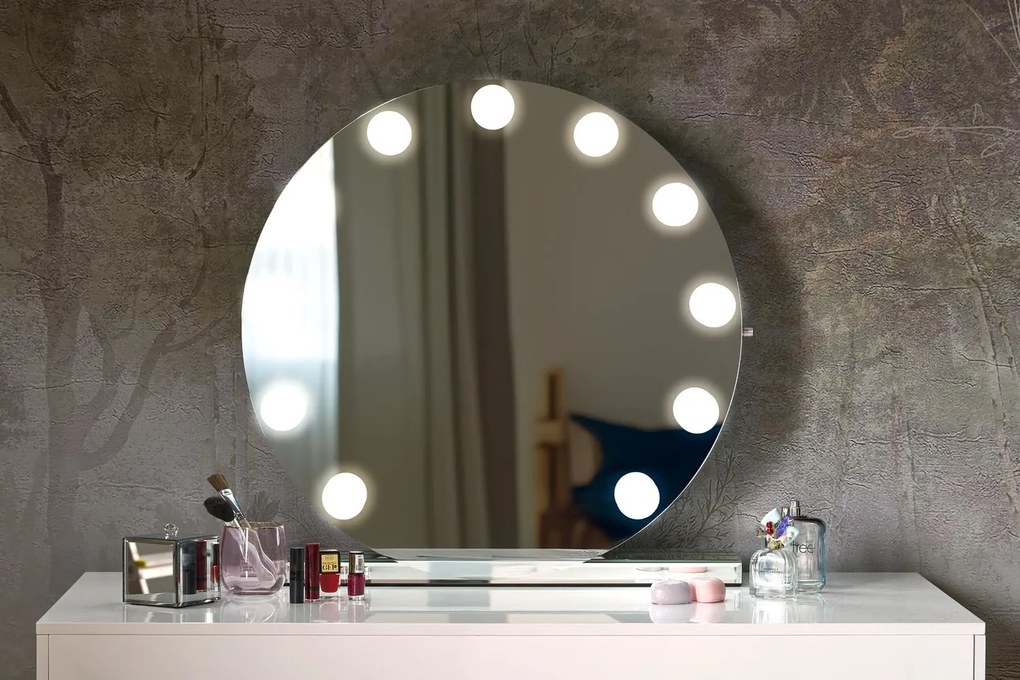Stolní kosmetické zrcadlo Torano s LED osvětlením bílé/stříbrné