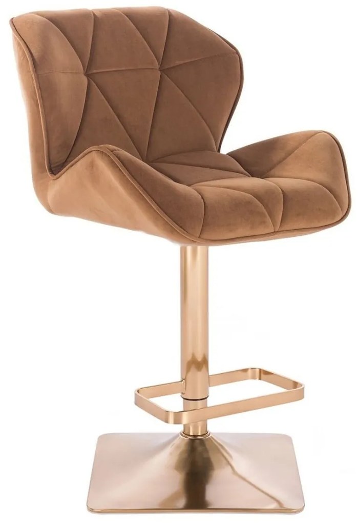 LuxuryForm DESIGN Barová židle MILANO VELUR na zlaté hranaté podstavě - medová