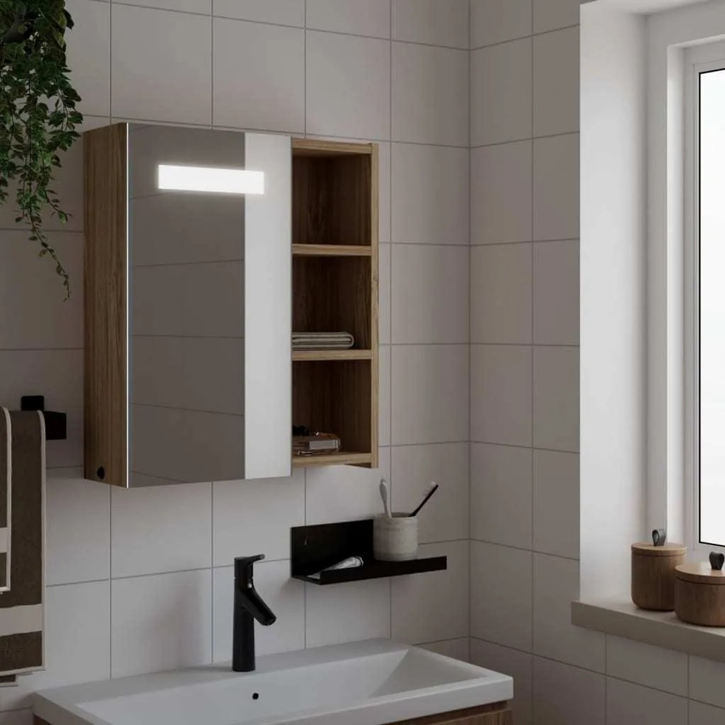 vidaXL Koupelnová zrcadlová skříňka s LED osvětlením 45x13x52 cm [357968] Barva: dub