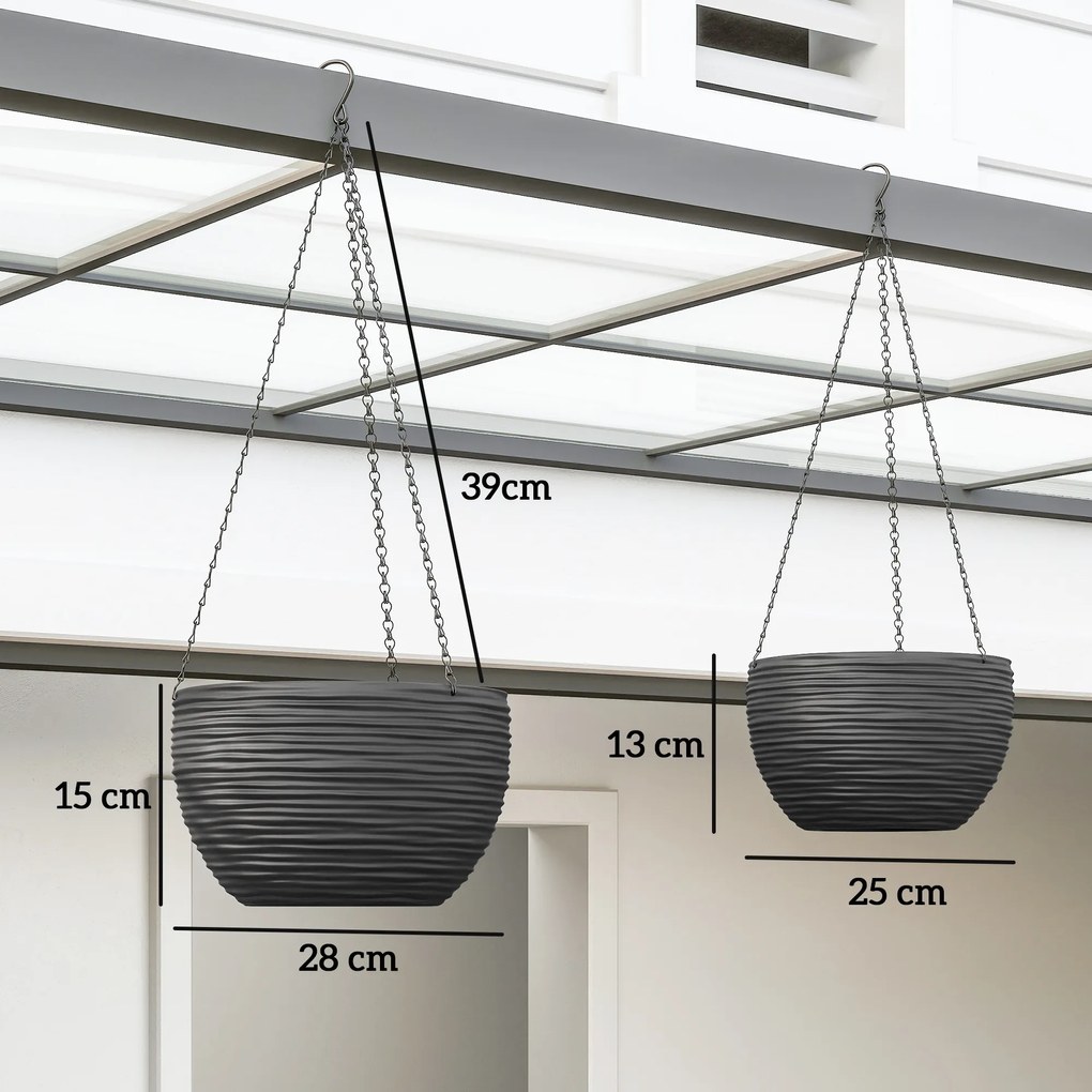 Květináče pro venkovní a pokojové rostliny, samozavlažovací, závěsné květináče s kovovými řetězy, 4 kusy, černá barva