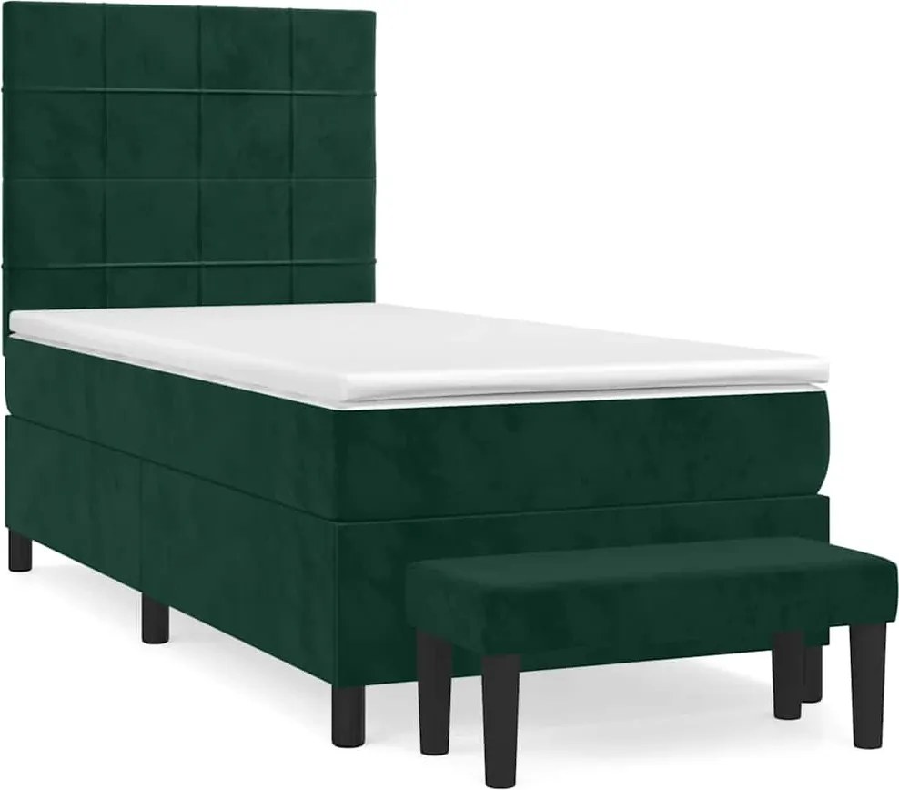 Box spring postel s matrací tmavě zelená 100x200 cm samet 3137830