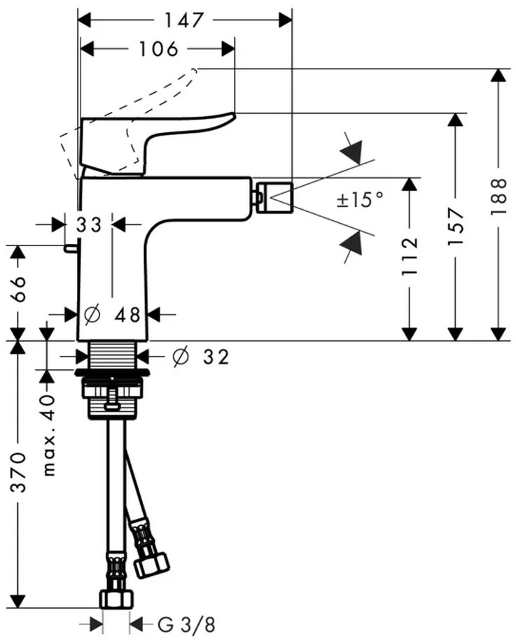 Hansgrohe Metris, páková bidetová baterie s odtokovou soupravou s táhlem, chromová, HAN-31280000