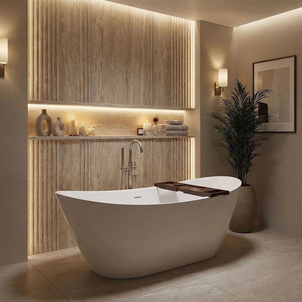 Rea FERRANO Slim, volně stojící vana 1800×800×745 mm, bílá, černá krytka odtoku, KPL-W6082